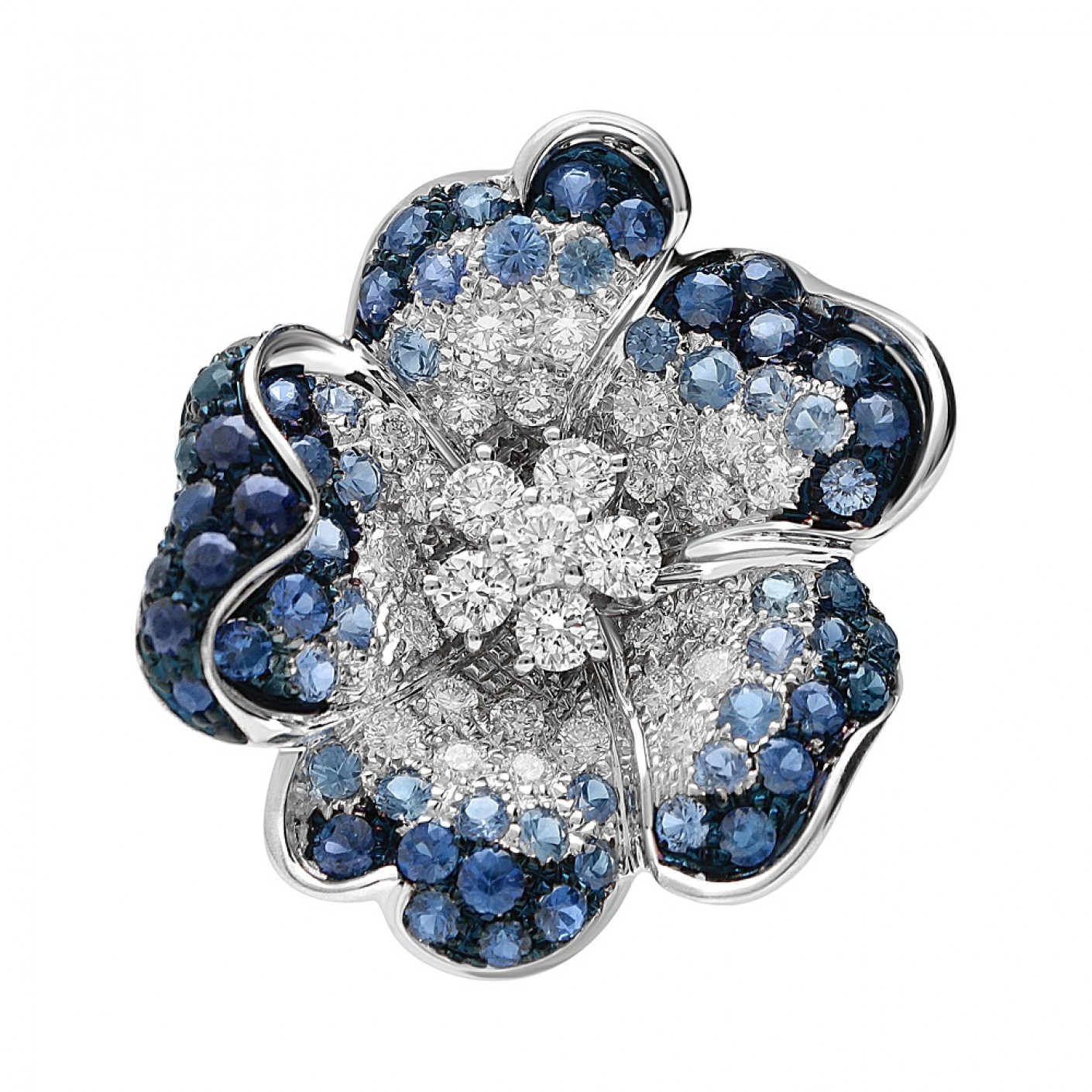 Anillo Flor Oro Blanco 18QT & Diamantes Zafiros azules Flora Leo Pizzo
