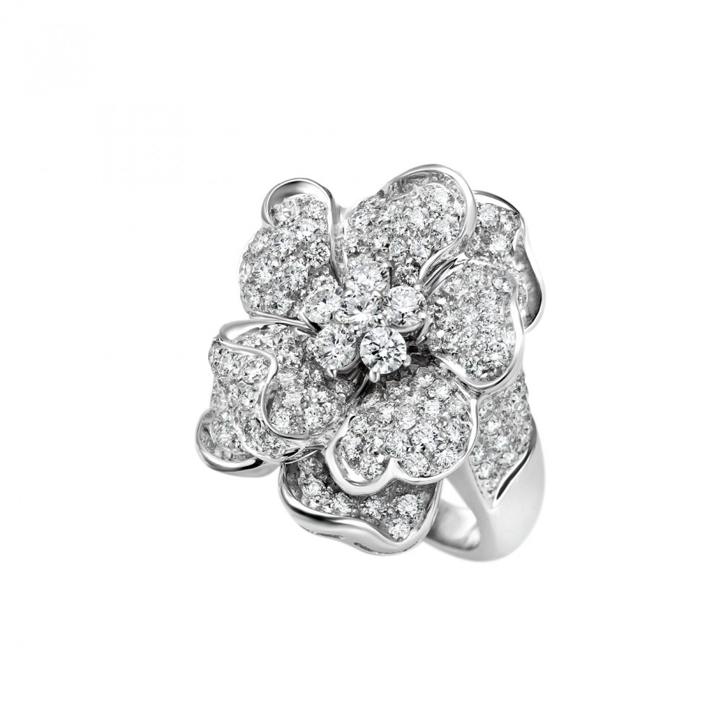 RING 17350B_C-WGD SMALL FLOWER RING 18K WHITE GOLD & DIAMONDS FLORA LEO ...
