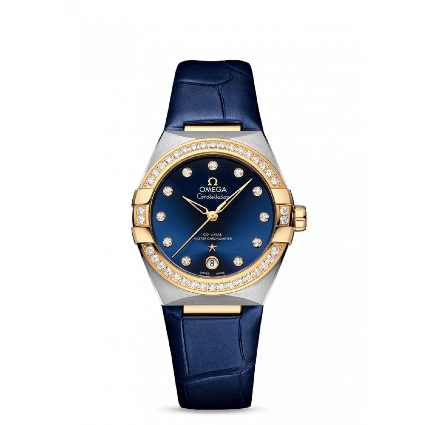 RELOJ ACERO & DIAMANTES PIEL ESFERA COLOR AZUL 36MM CONSTELLATION OMEGA ...