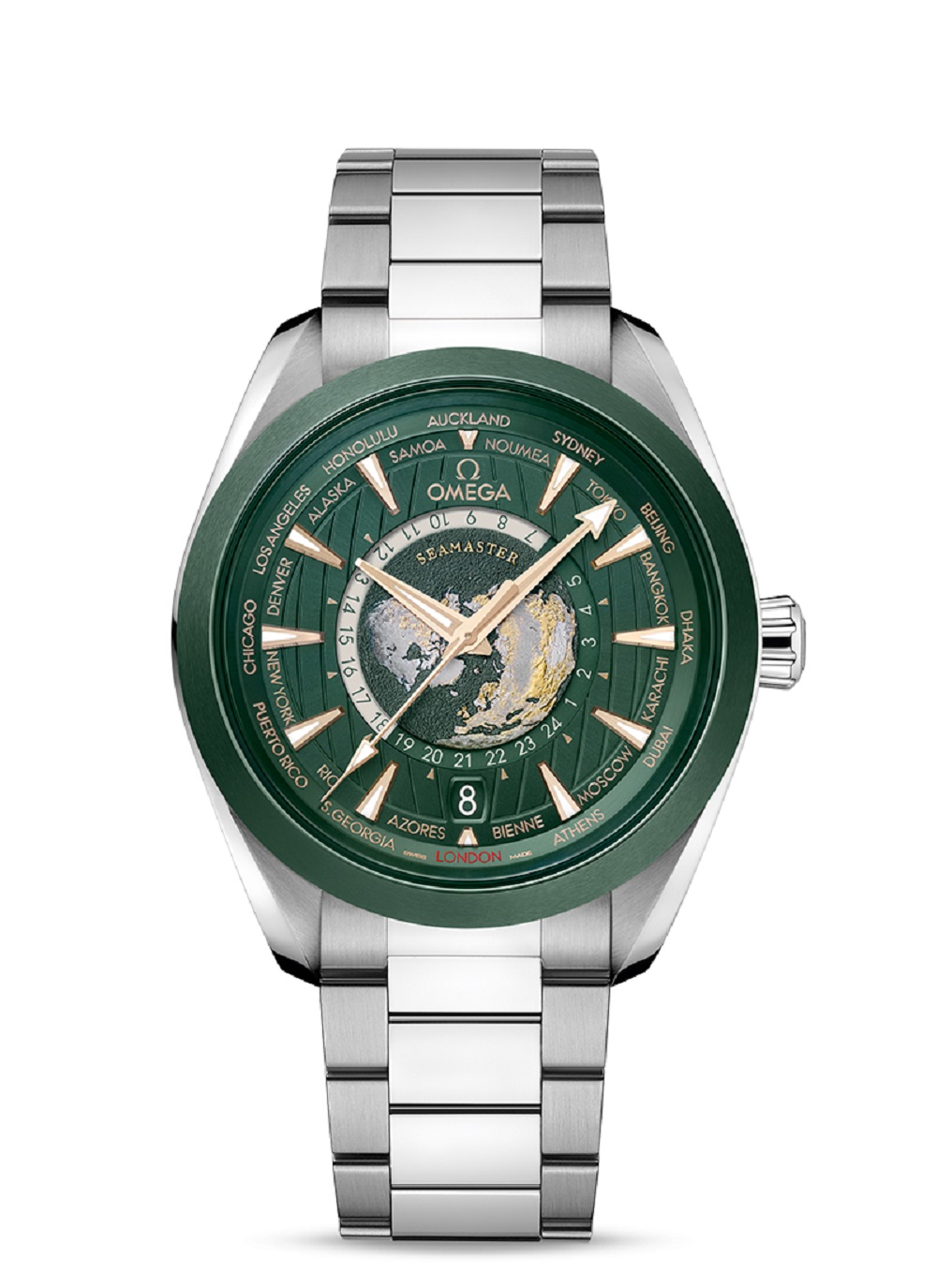 Reloj acero esfera verde GMT-WT Co-Axial Master Chronometer Aqua Terra ...